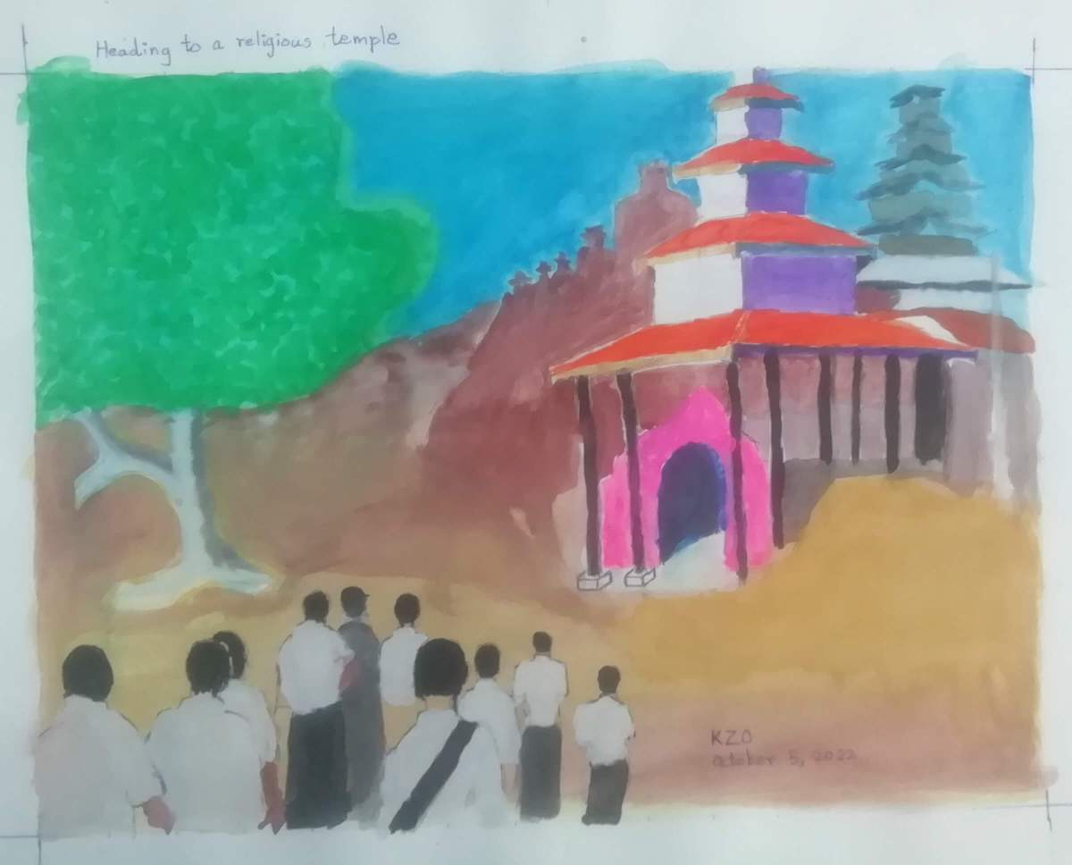 Heading to a religious temple (painting) – The Mog Nation Wiki